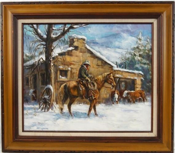 Art Garber | Art Garber oil on canvas - Cowboy on horse (1981) | MutualArt