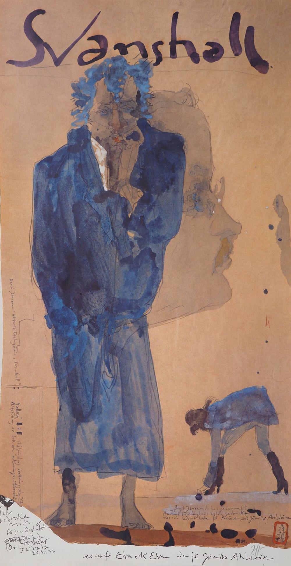 Horst Janssen | Expressionist characters in blue (1977) | MutualArt