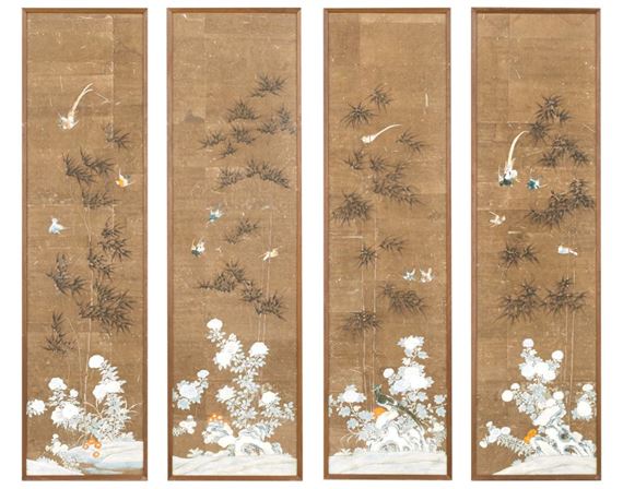 Japanese School | Set of Four Japanese Painted Paper Panels | MutualArt
