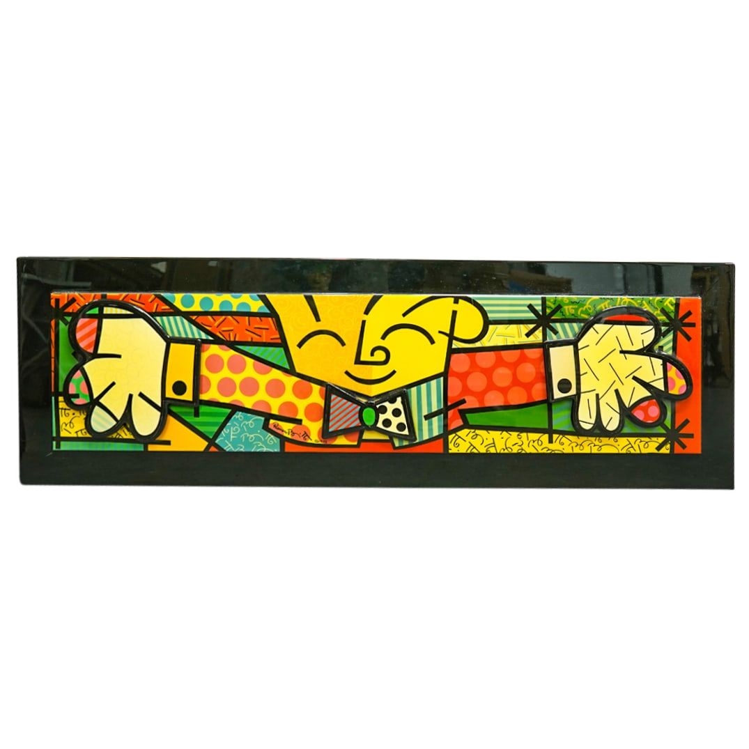Romero Britto | Man wearing a bow tie and his hands outreached, high ...