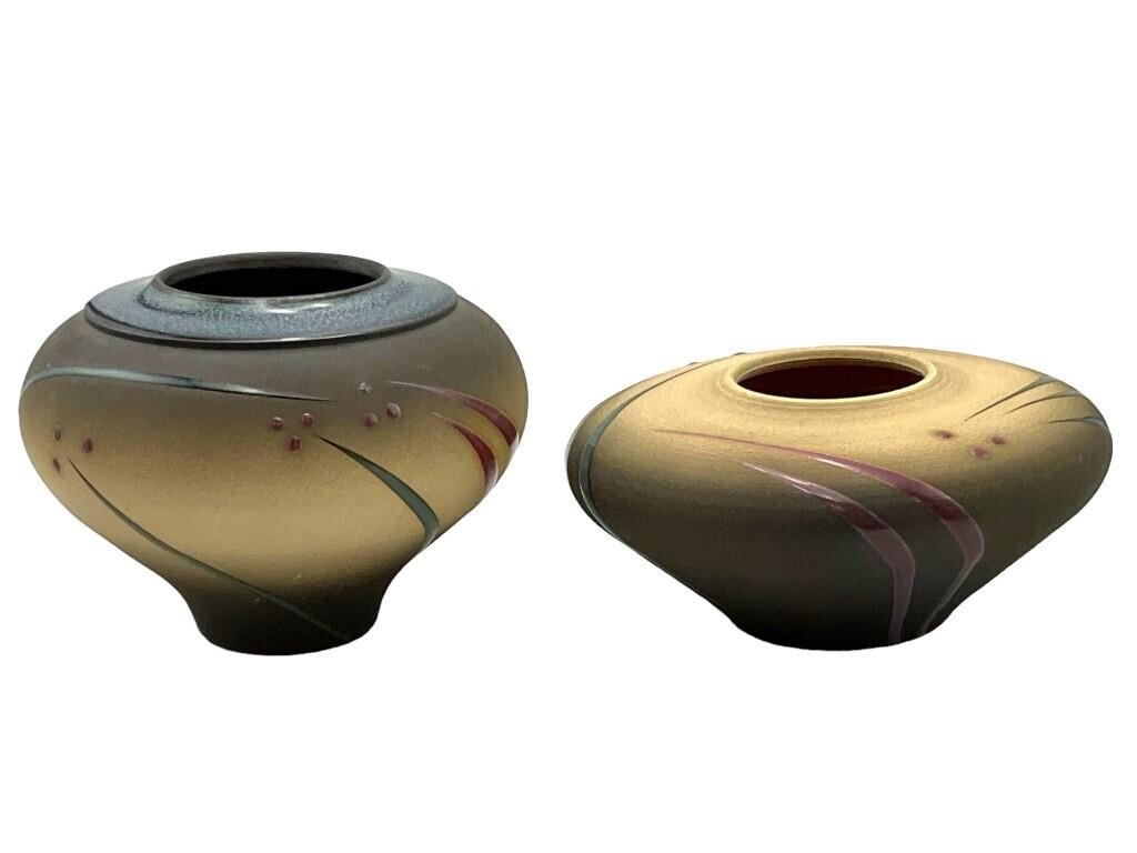 Michael Cho | 2 Signed Michael Cho Pottery Vases | MutualArt