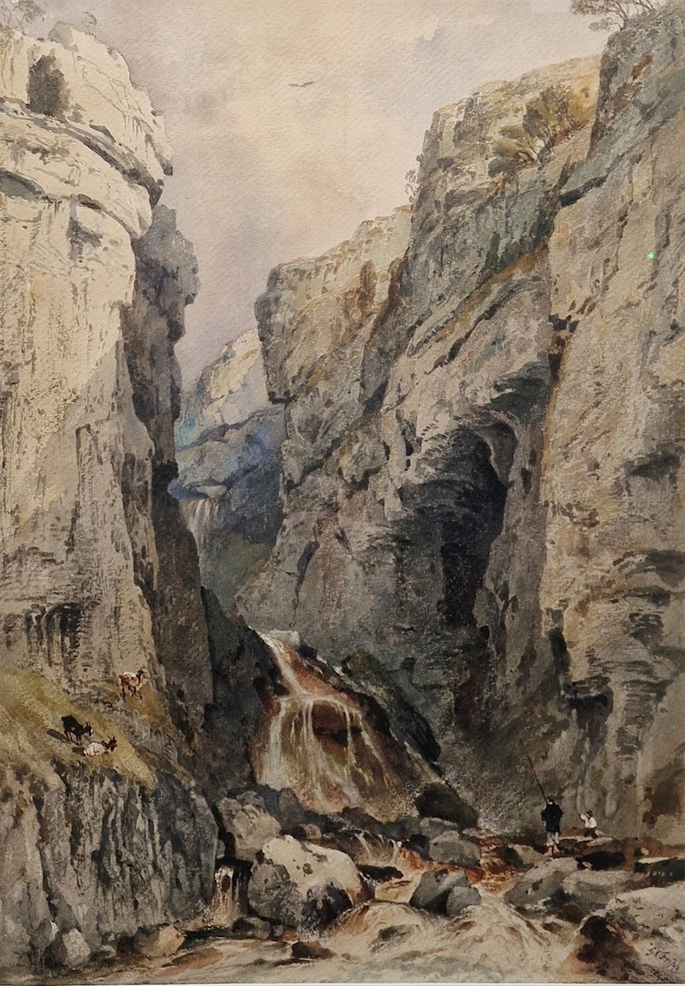 George Arthur Fripp | Men fishing in a rocky gorge with mountain goats ...