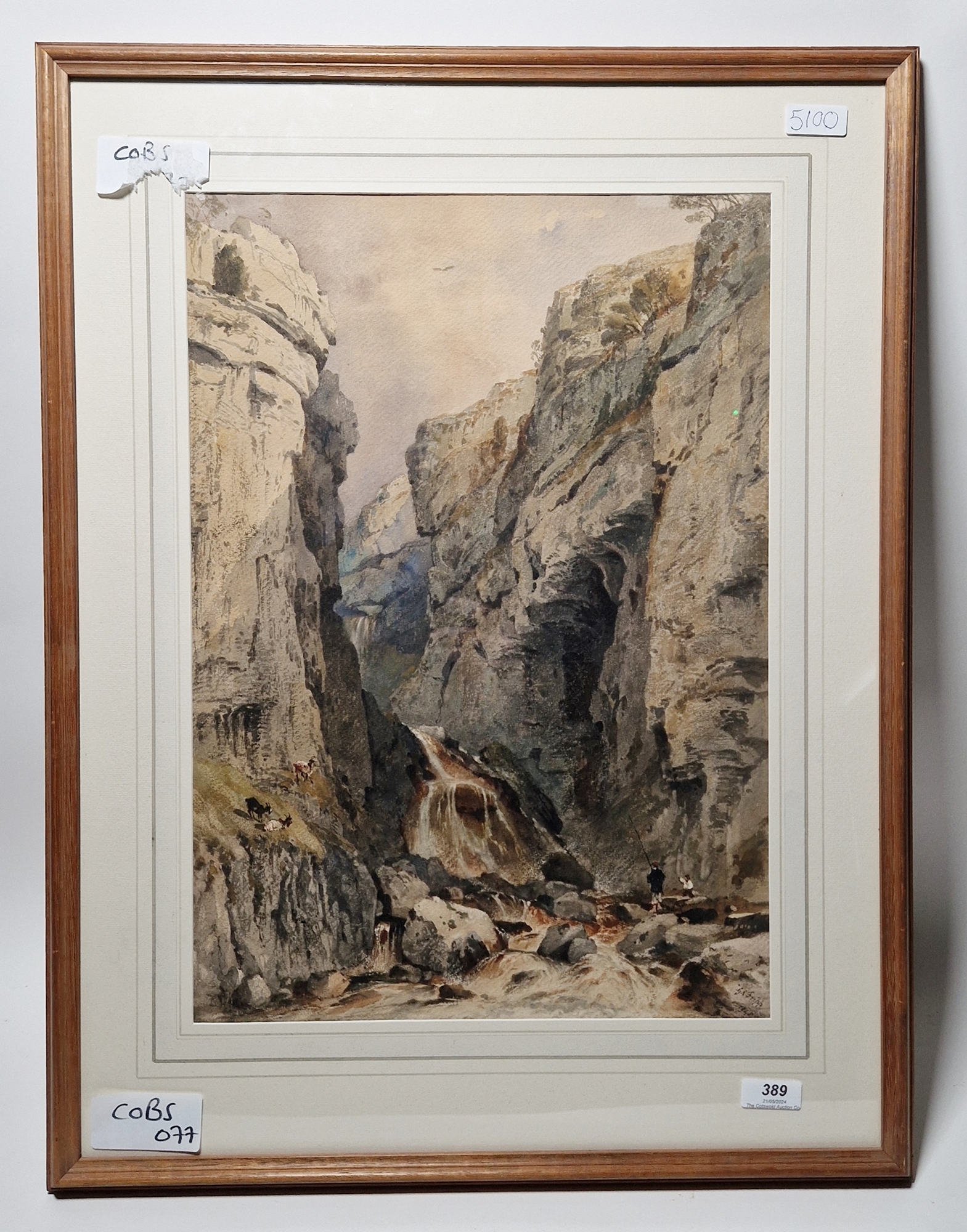 George Arthur Fripp | Men fishing in a rocky gorge with mountain goats ...