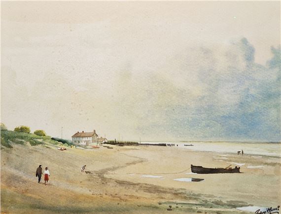 Rodney Fryer Russell | Coastal scene with figures on a beach | MutualArt