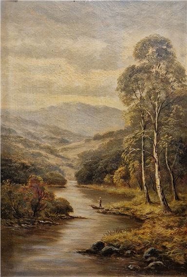 Samuel Yates Johnson | Each depicting a fisherman in wooded river ...