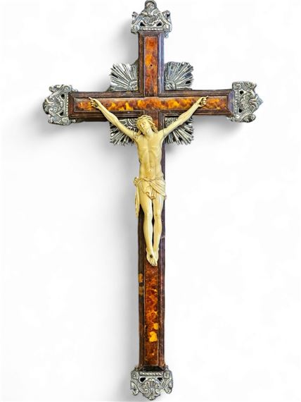 Andrea Tipa | italian carved elephant ivory Crucifix on a tortoiseshell ...