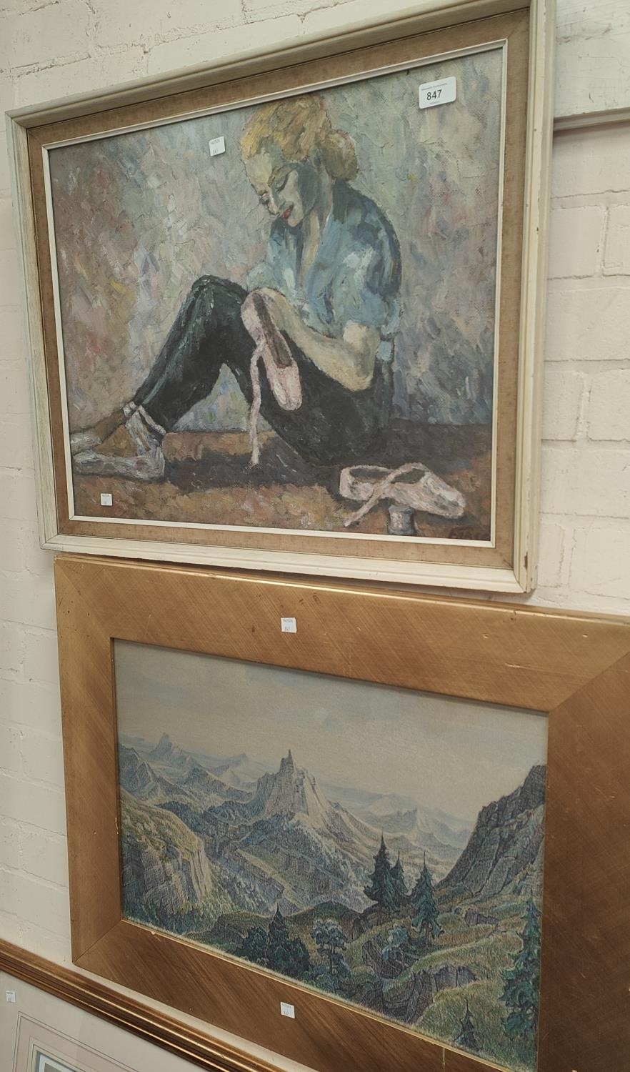 John Fielder | A mid 20th century oil on board of a woman lacing ...