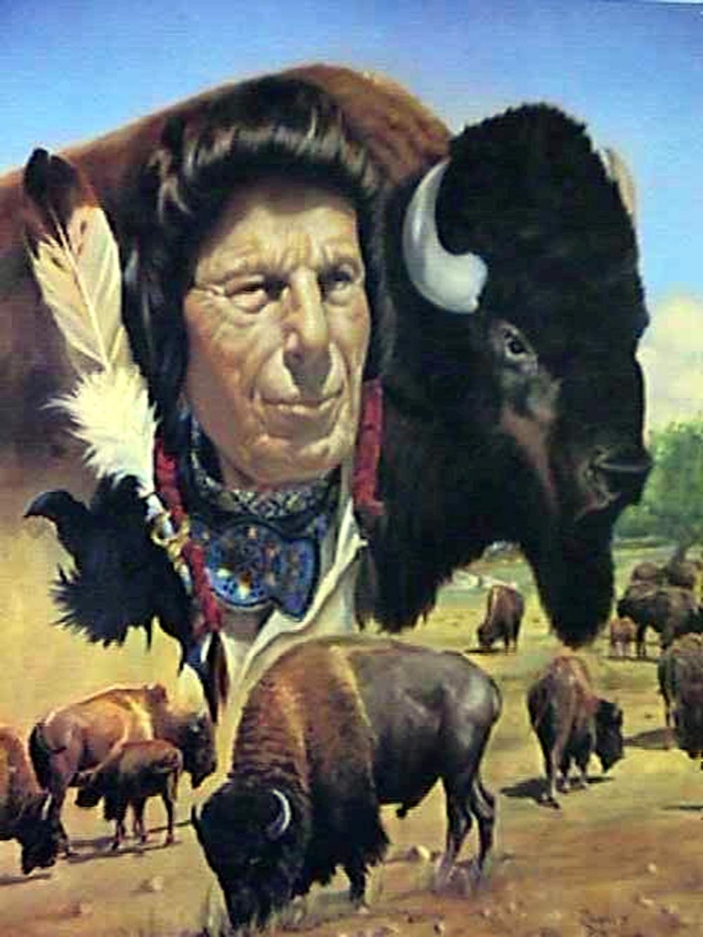 Douglas Weaver | NATIVE AMERICAN MAN AND BISON (1985) | MutualArt