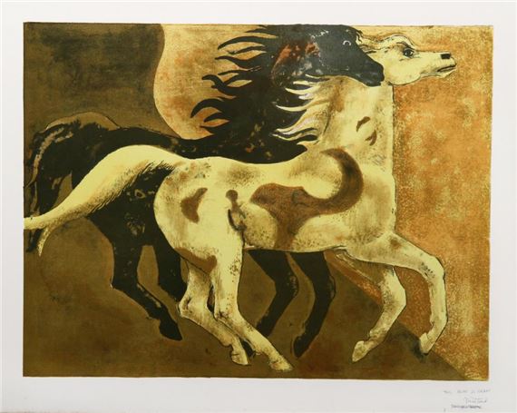 Millard Sheets | TWO HORSES (Circa 1977) | MutualArt