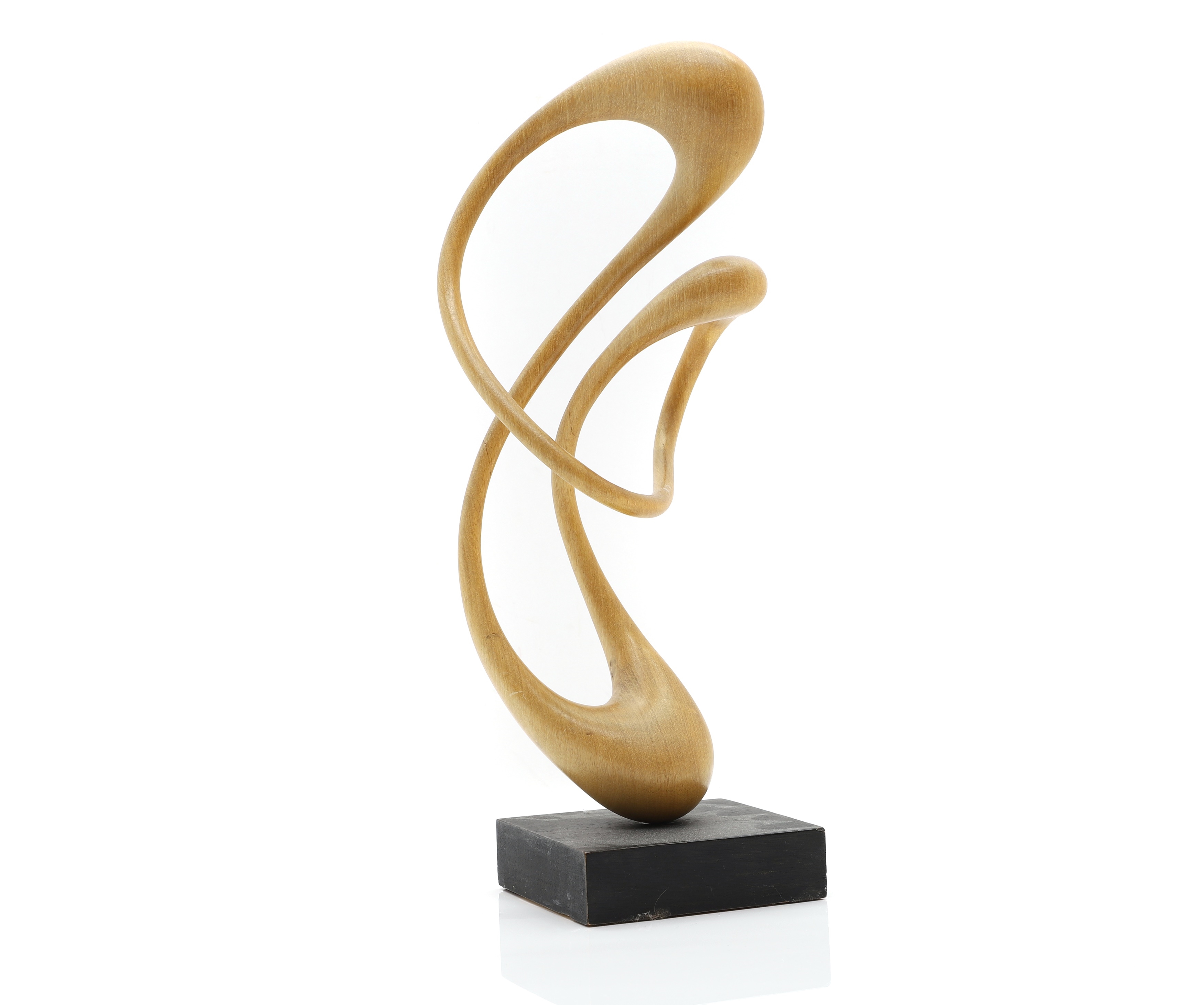 John Spielman | a carved wood ‘Loop’ sculpture raised on a wood plinth ...