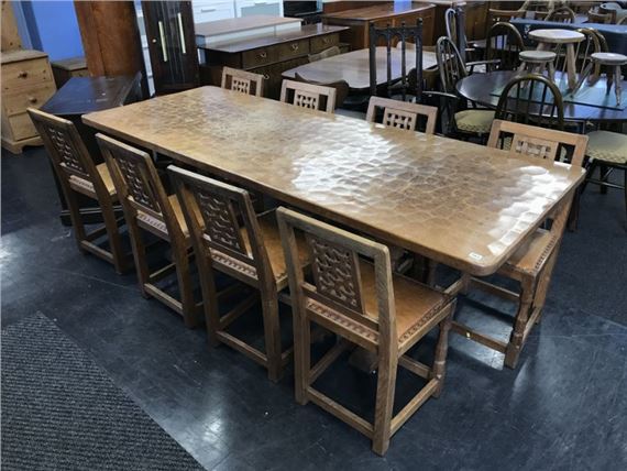 Robert Thompson | Sid Pollard Robert Mouseman Thompson design table and a set of eight Robert ...