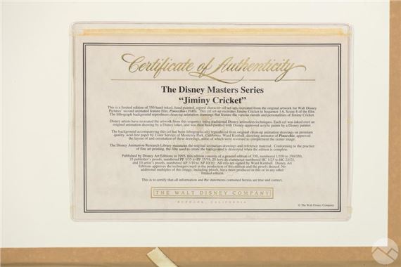 Ward Kimball | Walt Disney Pinocchio LE Animation Cel COA SIGNED (1940 ...