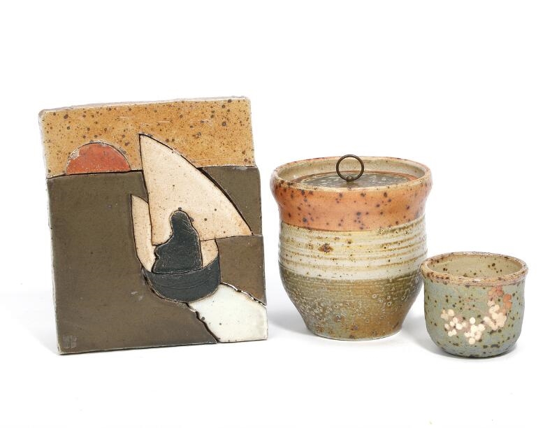 Bente Hansen | A small wall relief, a lid jar and a small vase of ...