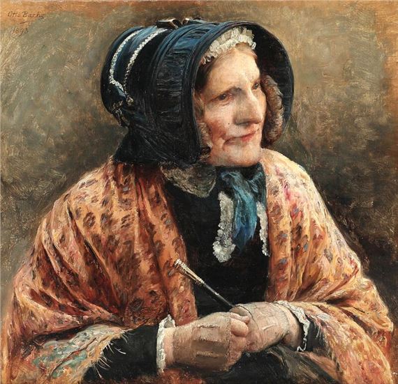 Otto Bache | Portræt af en kvinde med blå kyse, og paraply (1893 ...