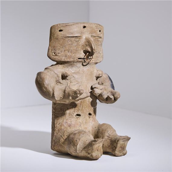 Colombian School | A Quimbaya Pottery Seated Slab Figure, Colombia ...