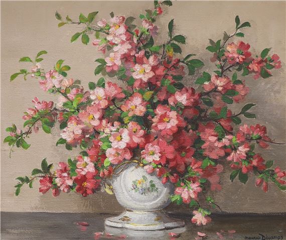 Maurice Alfred Decamps | Still life of flowers in a porcelain vase ...