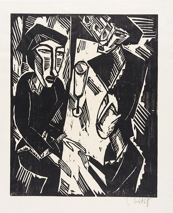 Karl Schmidt-Rottluff | Drei am Tisch (1914) | MutualArt