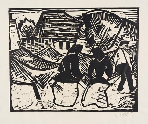 Karl Schmidt-Rottluff | Bei den Netzen (1914) | MutualArt