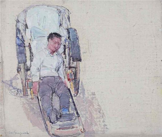 Leon Gaspard | Leon Gaspard Oil Board Man Resting on Rickshaw | MutualArt
