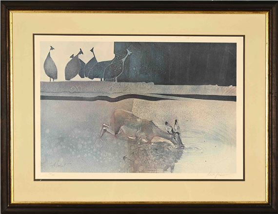Keith Joubert | Impala and Guinea Fowl | MutualArt