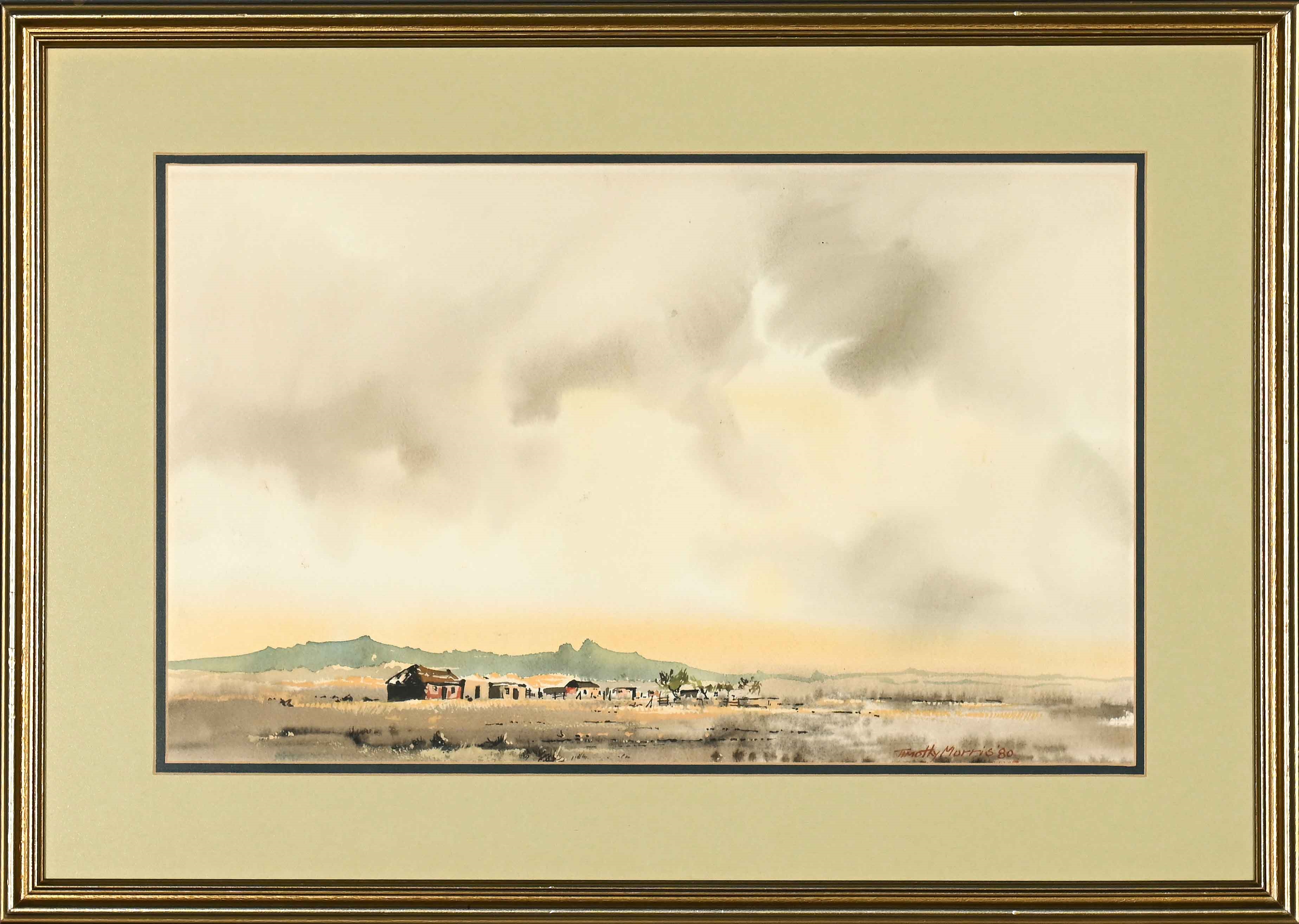 Tim Morris | Landscape with Houses and Expansive Sky (1980) | MutualArt