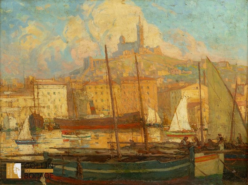 Ernest Azema | The port of Marseilles with the Basilica of Notre-Dame ...