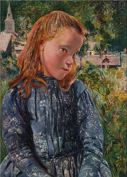 Léon Frédéric | Young Ardennaise Girl in a Blue Dress (1896) | MutualArt