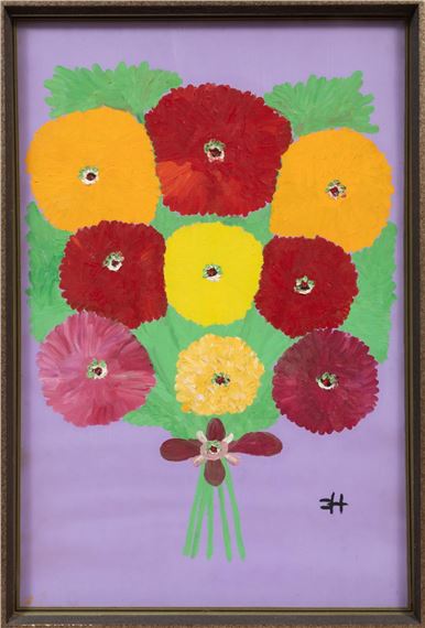 Clementine Hunter | Bouquet of Zinnias (1973) | MutualArt