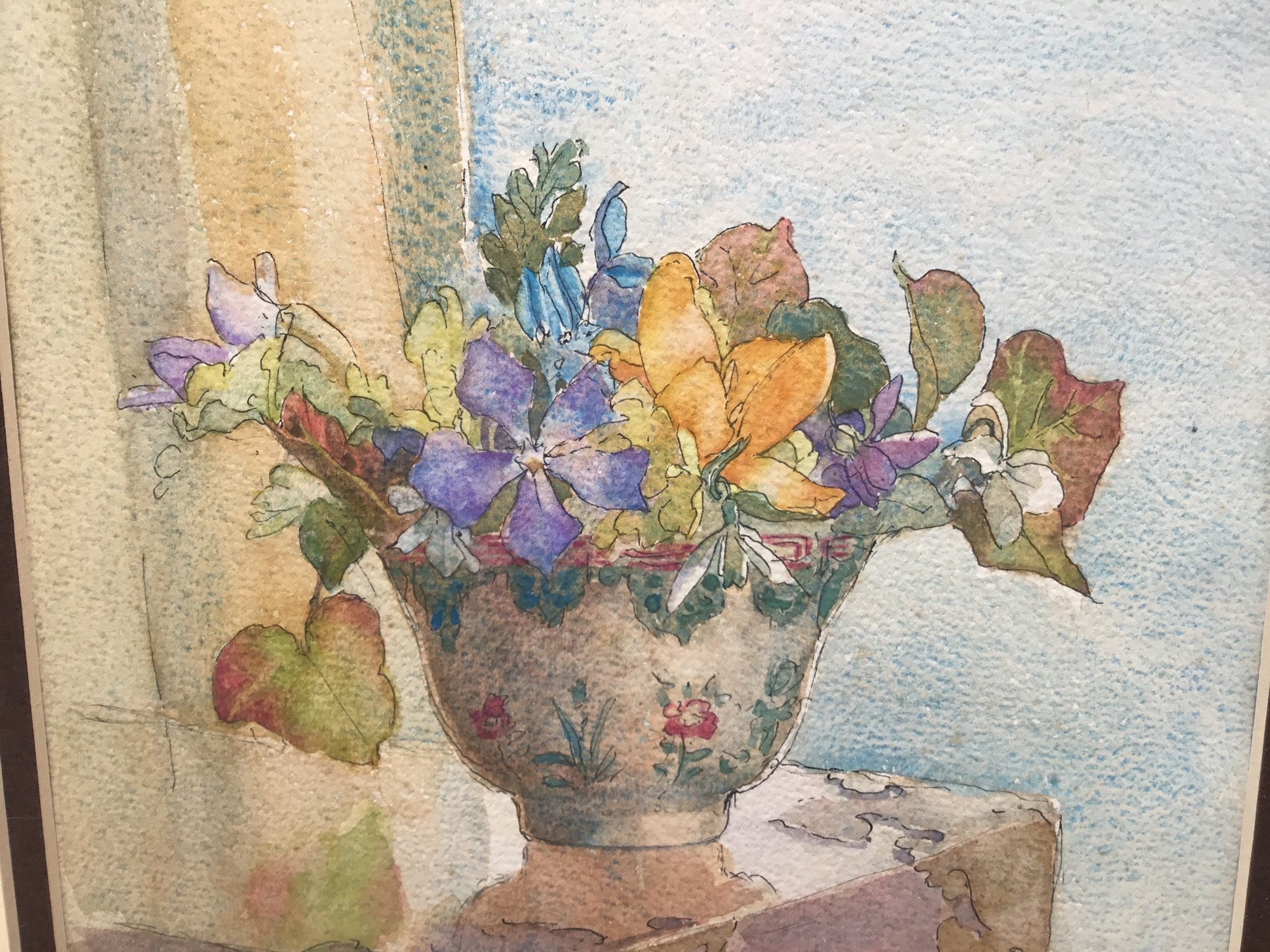 Amy Watt | bowl of flowers before a coastal landscape | MutualArt