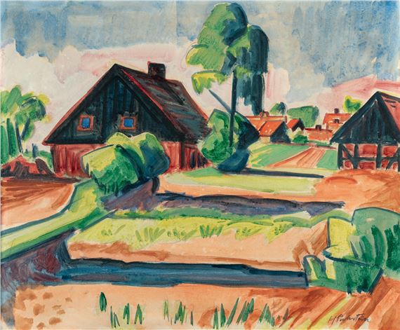 Max Pechstein | Landscape with houses and gardens (1921 - 1922) | MutualArt