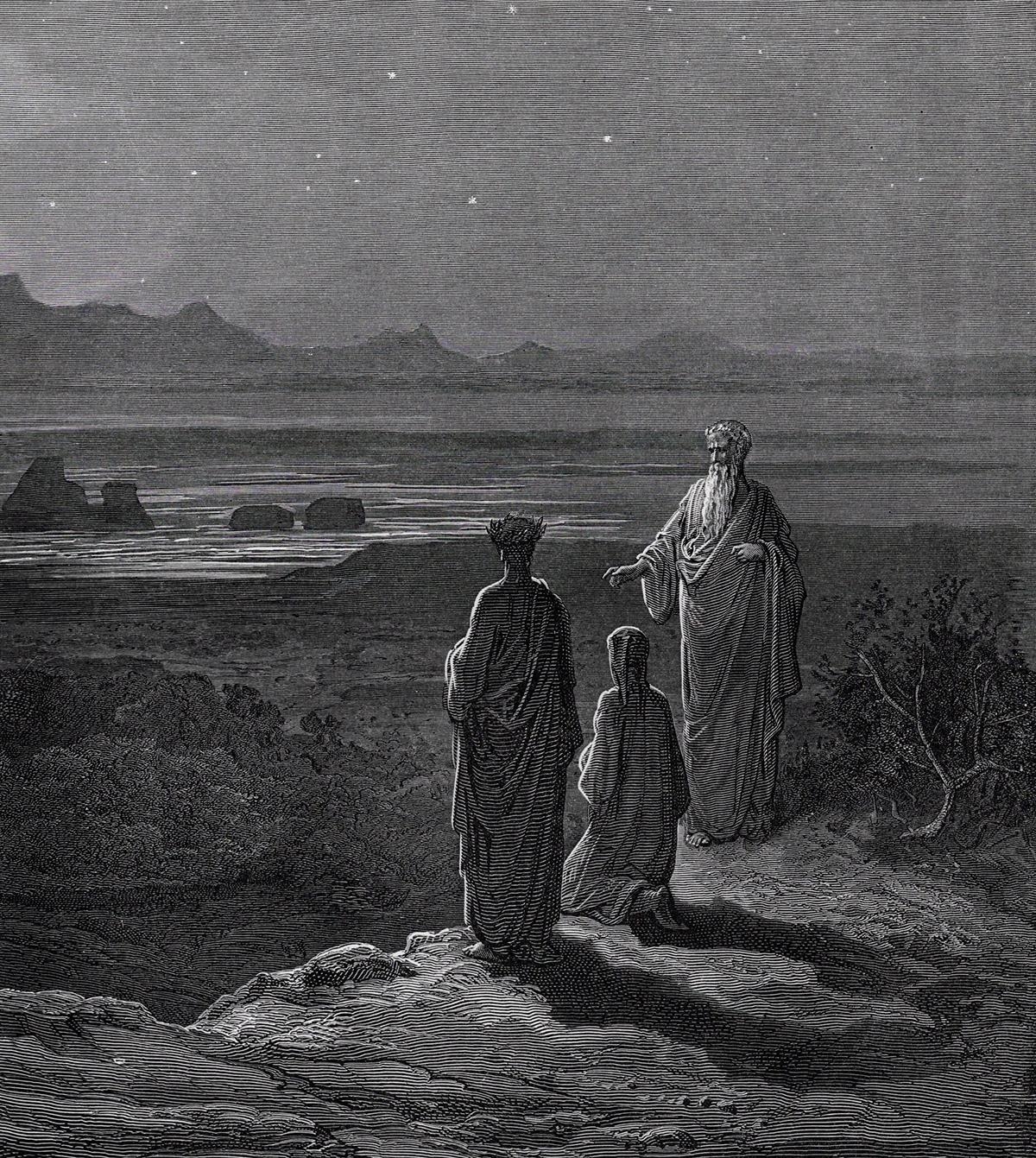 Gustave Doré | Chant 1 Dante, Virgil, and Cato of Utica (from Dante's ...