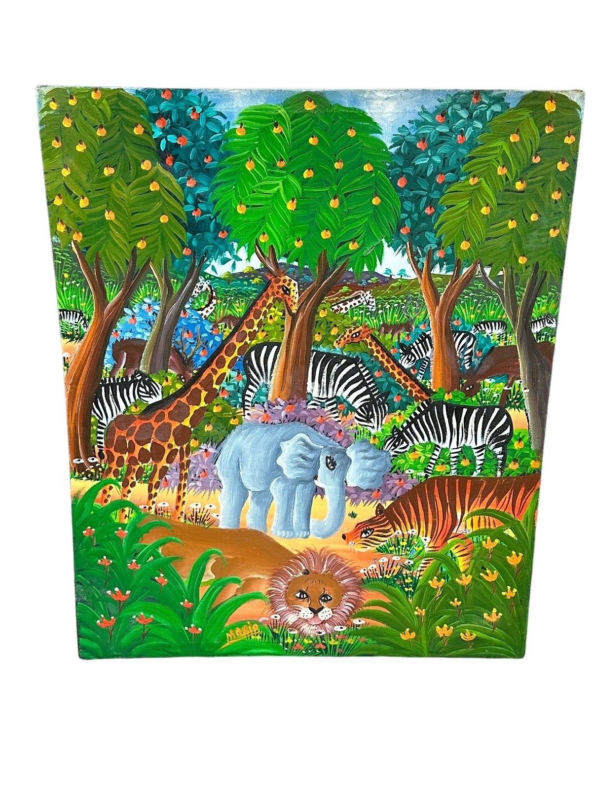 Mario Montilus | Mario Montilus (Haiti 1961-) Oil on Canvas: Jungle ...