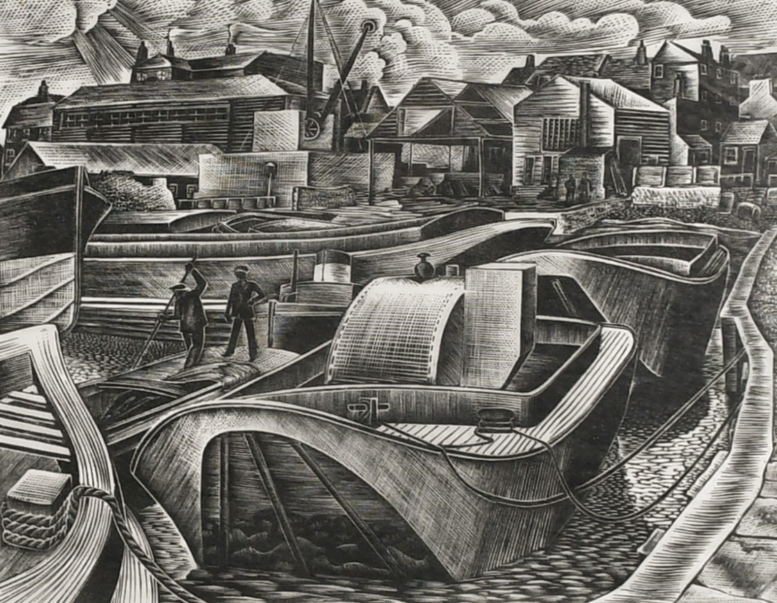 James Bostock | Lighters at the Docks; Brentford Lock (1930) | MutualArt