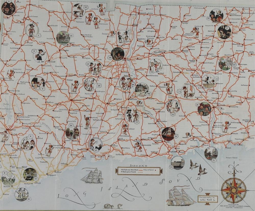John Held Jr. | MAP OF CONNECTICUT SHOWING PRINCIPAL HIGHWAYS, WITH ...