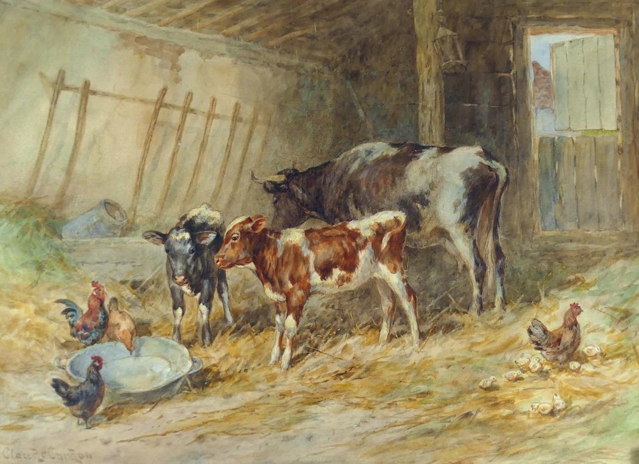 Claude Cardon | Original watercolour on paper depicting calves ...