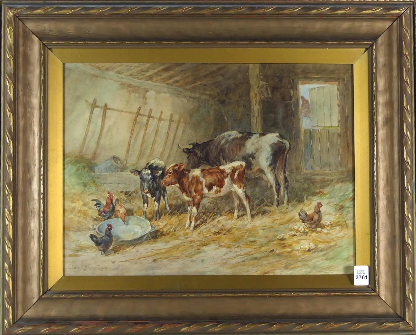 Claude Cardon | Original watercolour on paper depicting calves ...