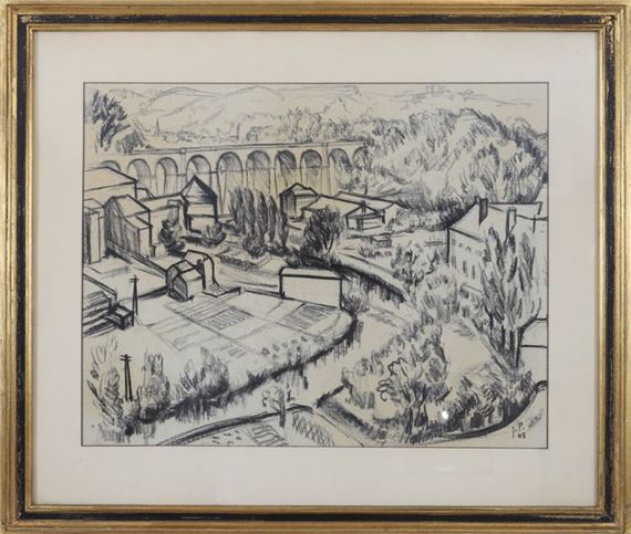 Joseph Probst | Charcoal drawing of the footbridge in Luxemourg, signed ...