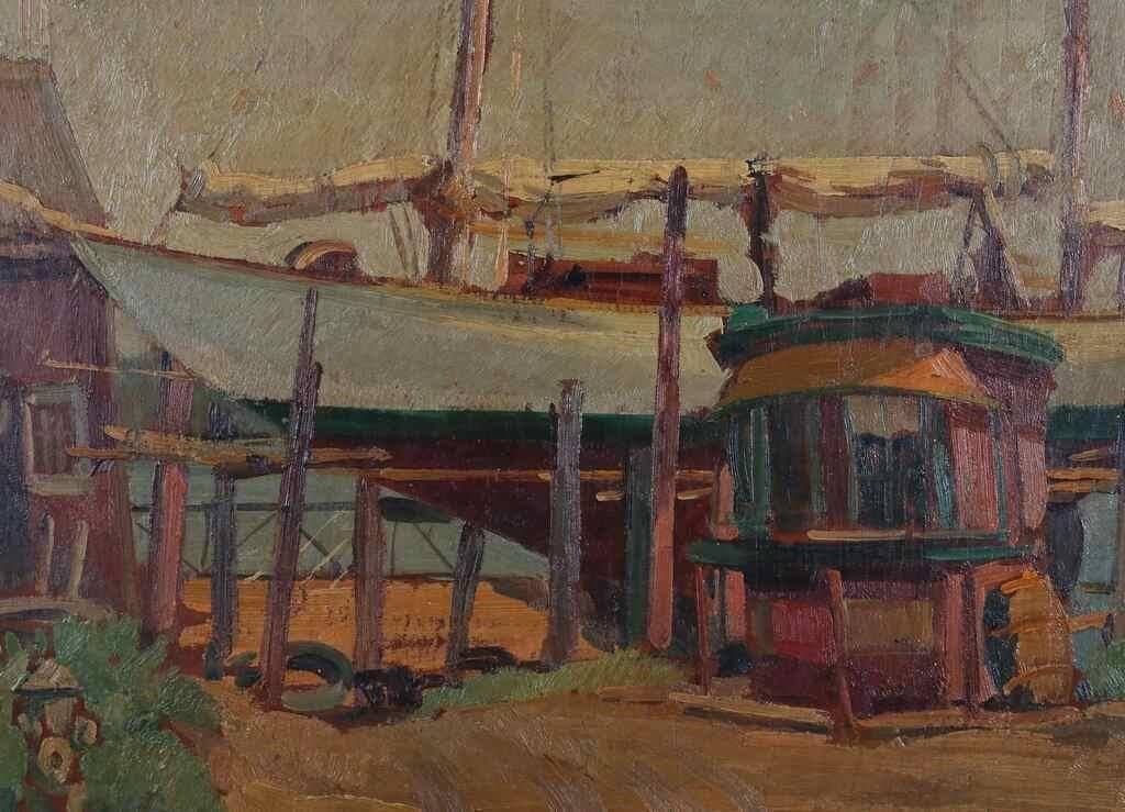 Stuart Davis | In the Style of Stuart Davis Oil on Panel Boat | MutualArt