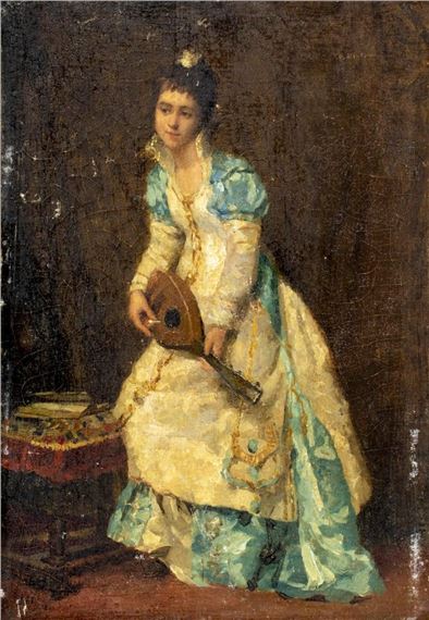 Emile Villa | Lady Playing Lute | MutualArt