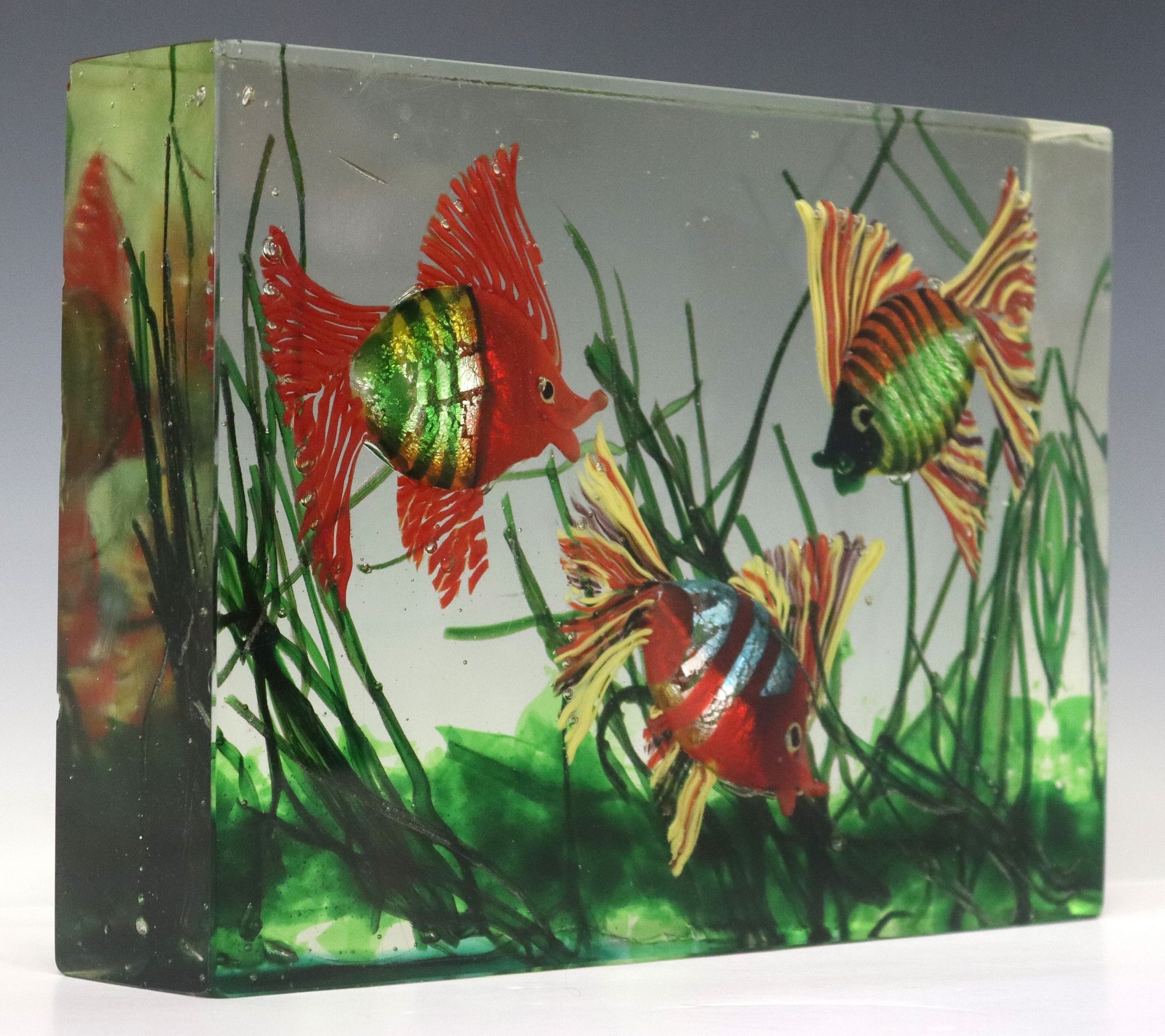 Alfredo Barbini | Large Murano art glass fish aquarium tank block ...