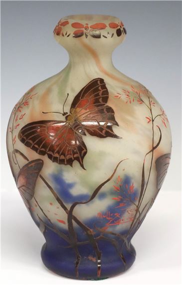 Muller Freres | FRENCH MULLER FRERES ART NOUVEAU ENAMELED CAMEO GLASS ...