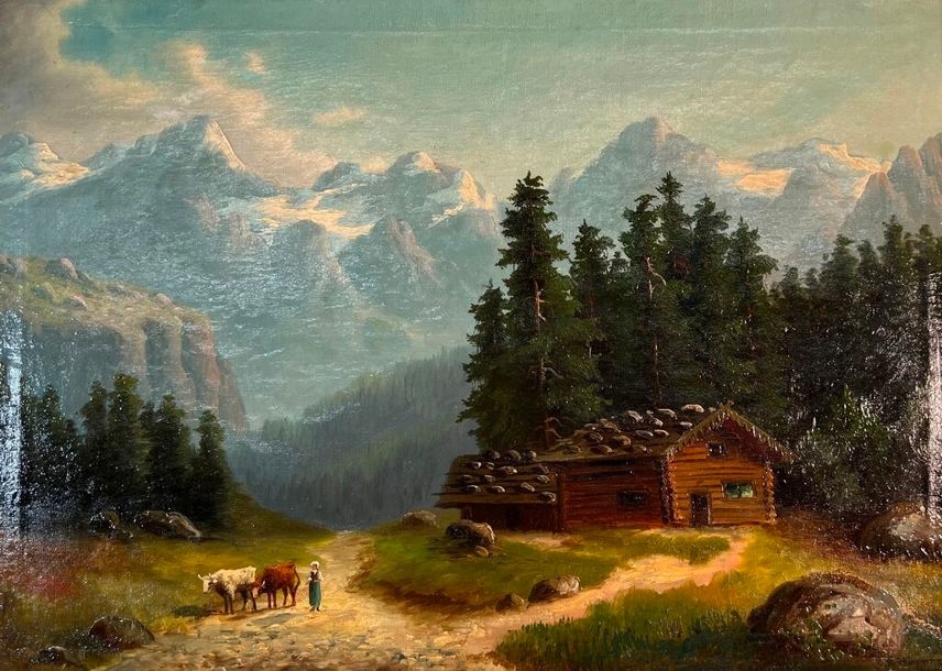 G. Wagner | WAGNER G. Ecole allemande 19°s. Paysage de montagne animé ...