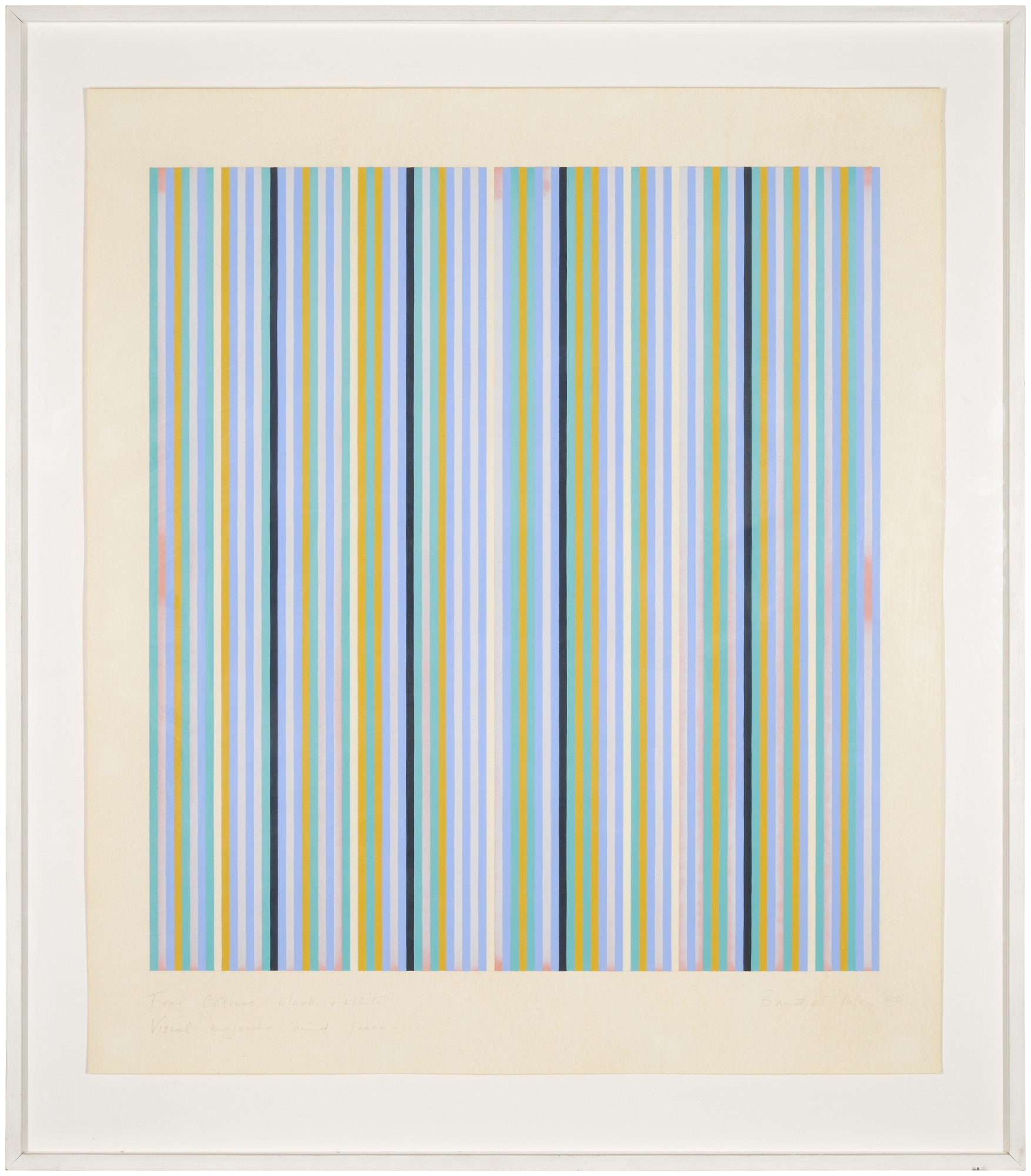 Bridget Riley | Four Colours, black + white, Visual magenta and green ...