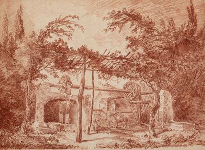 Hubert Robert | Rustic mill scene in Naples, 1760s (1760s) | MutualArt