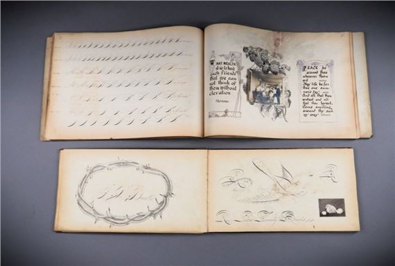 H. Brooks | 2 Ca.1910 pen-work calligraphy art books (Circa 1910 ...