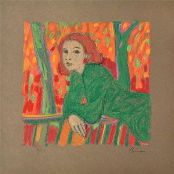 Robert Stenne | Femme rousse en robe verte (1980) | MutualArt