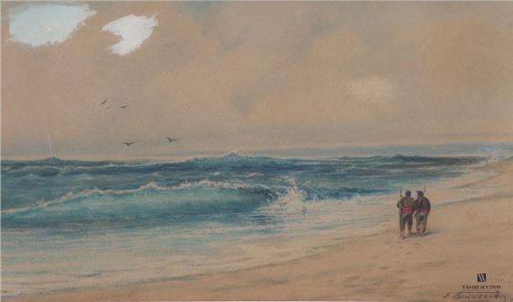 Louis Emile Benassit | Hunter at the beach (1871) | MutualArt