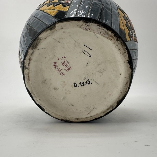 Charles Catteau | Boch Keramis art deco vase with geometric enamel decoration (1210) | MutualArt