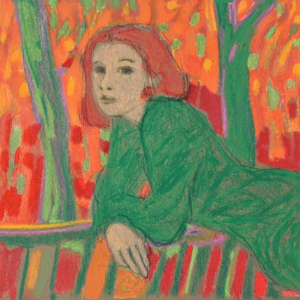 Robert Stenne | Femme rousse en robe verte (1980) | MutualArt