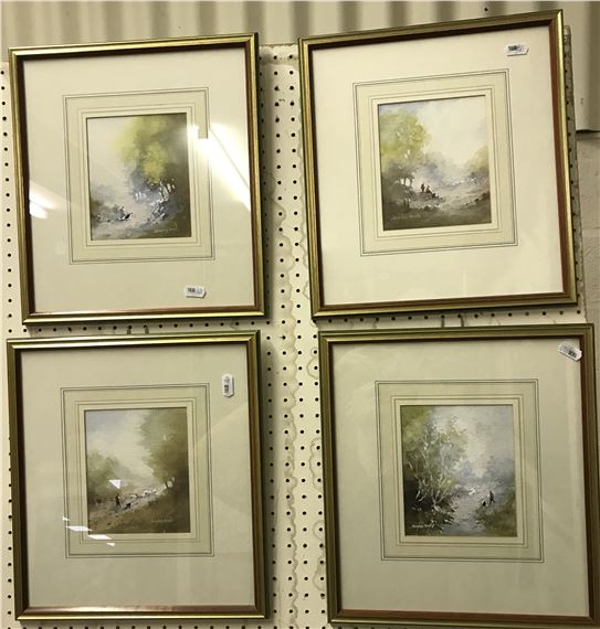 Bernard Banks | Shepherd with a sheepdog and sheep in a valley ...